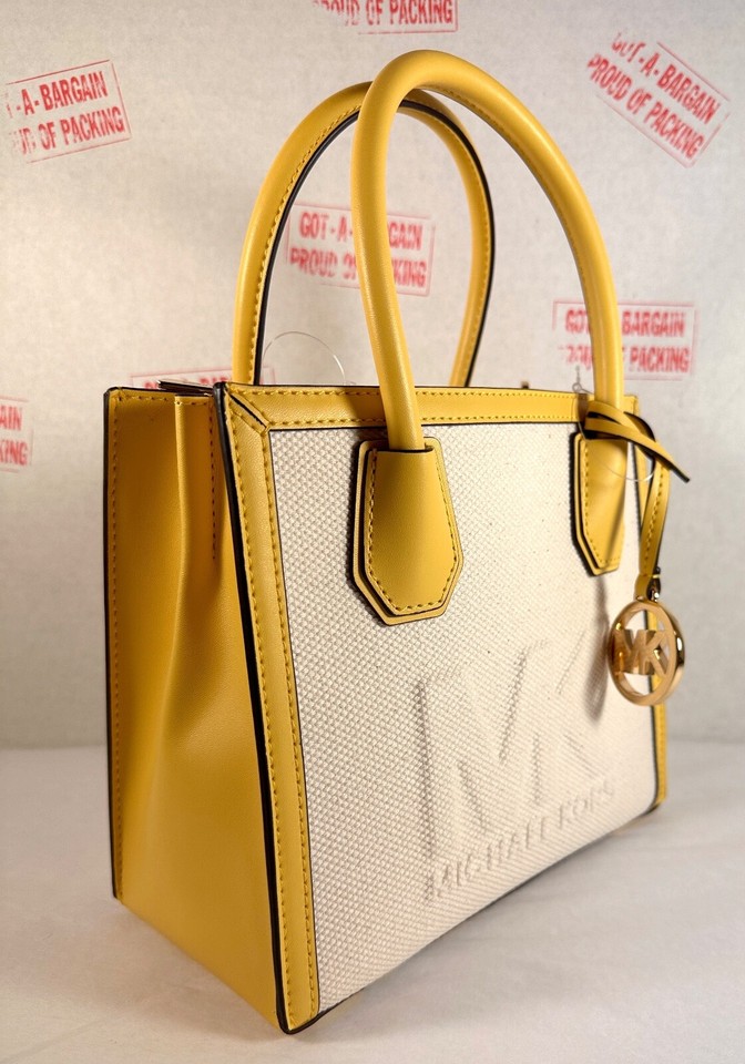 Michael Kors Mercer Medium Logo Embossed Cotton Canvas Satchel ...