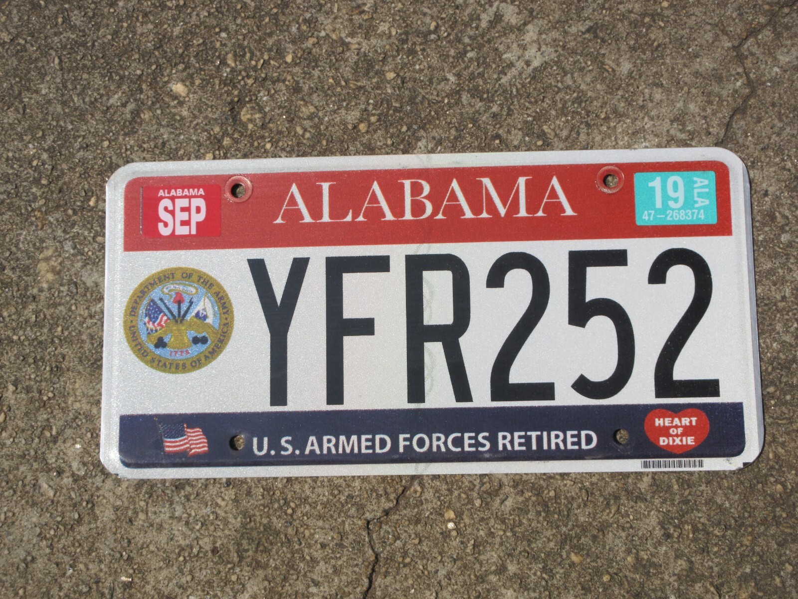 2019 Alabama US Armed Forces Retired License Plate AL Veteran Army ...