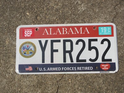 2019 Alabama US Armed Forces Retired License Plate AL Veteran Army ...