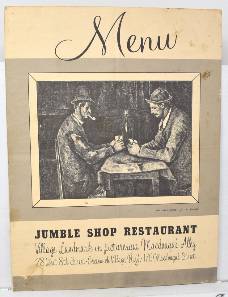 1950s Jumble Shop Restaurant Menu 176 MacDougal Alley Greenwich Village ...
