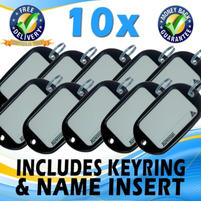 10 x Kevron ID10 Black Plastic Key Tag - 95mm x 56mm with Insert & Key ...