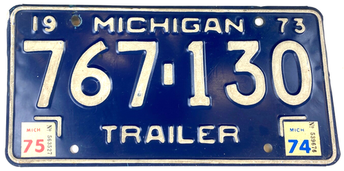 Vintage 1974 1975 Michigan Trailer License Plate 767-130 Man Cave ...