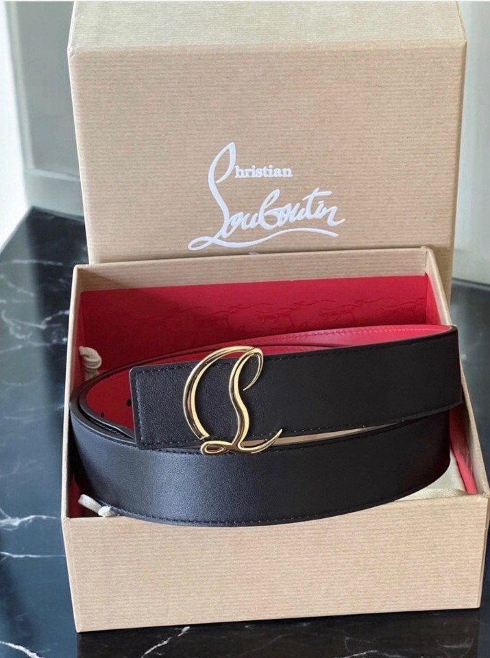 Christian Louboutin CL Script Belt Black Red w/ Gold Buckle Incl Box ...