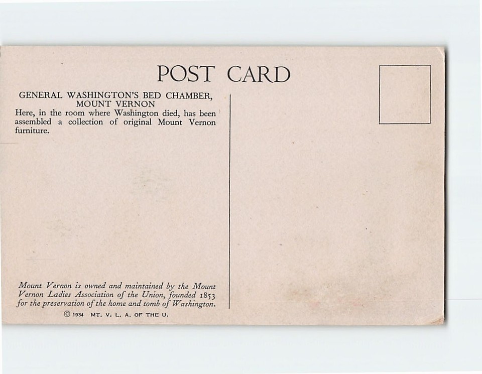 Postcard General Washington's Bed Chamber Mount Vernon Virginia | eBay