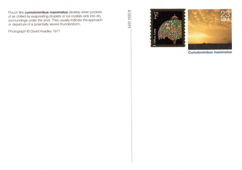 Postcard 2004 USPS Clouds Commemorative stamp cumulonimbus mammatus ...
