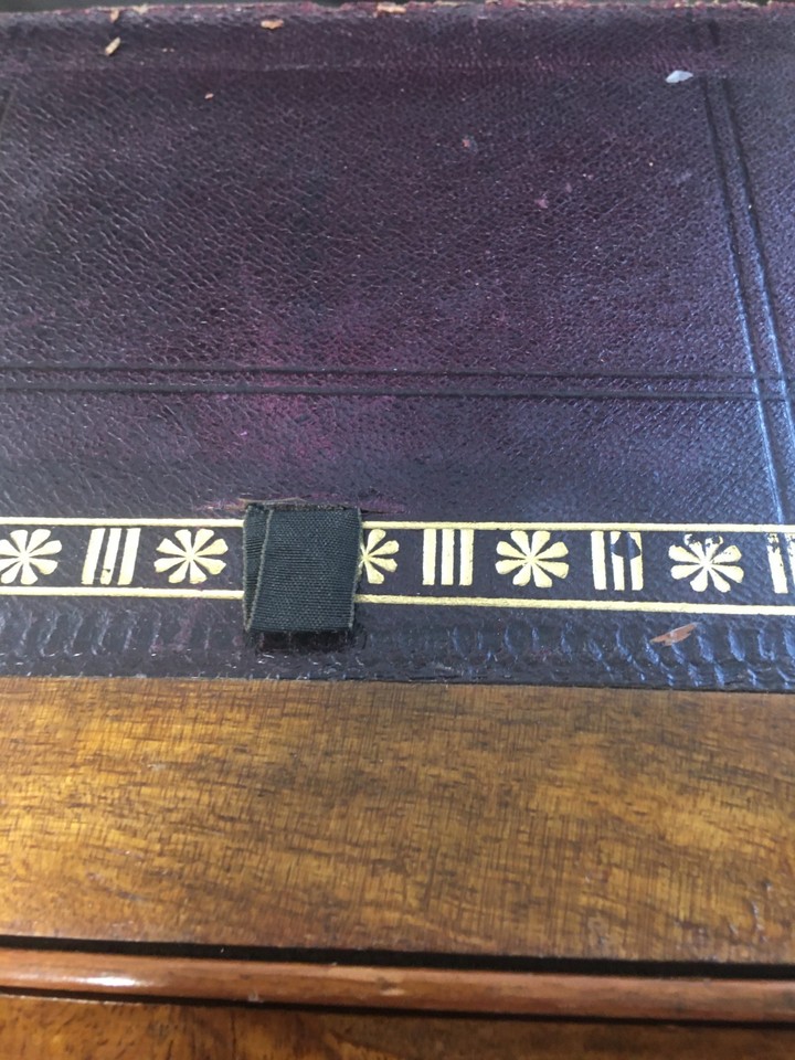 Wooden Tabletop Writing Box Leather Panels Brass Bound Cartouche (H12 ...