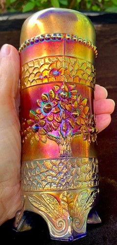 FENTON “ORANGE TREE” BLUE CARNIVAL GLASS HATPIN HOLDER - NICE! | eBay