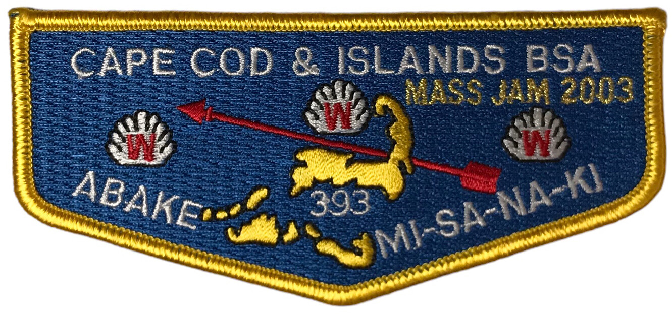 Abake-Mi-Sa-Na-Ki Lodge 393 Cape Cod MA 2003 Mass Jam S16 Flap GLD Bdr ...