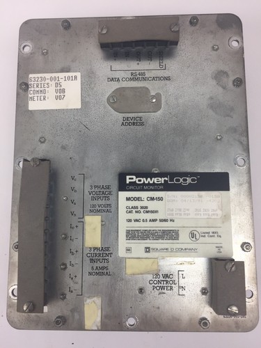 SQUARE D CM-150 POWER LOGIC CIRCUIT MONITOR 120 VAC 0.5 AMP 50/60 HZ ...