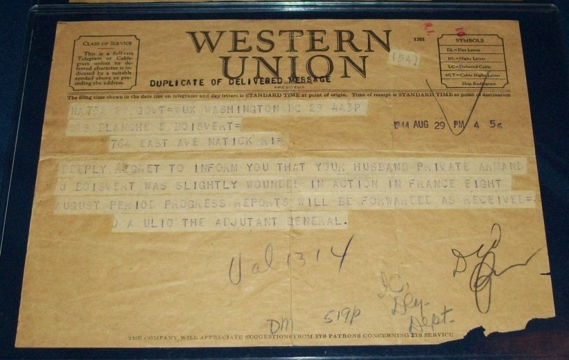 TWO ORIGINAL WW2 WESTERN UNION TELEGRAMS: YOUR HUSBAND WOUNDED IN ...