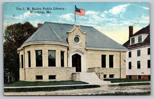 Winthrop Maine~Charles M Bailey Public Library~Big House Next Door~1910 Postcard | eBay