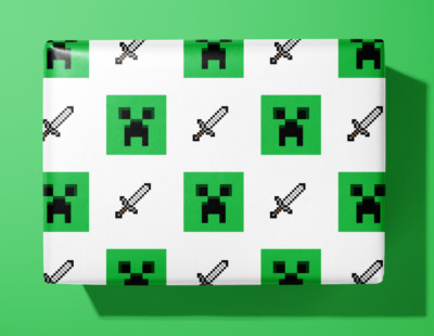 Minecraft Wrapping Paper - Colourful Creeper and Sword - Eco ...