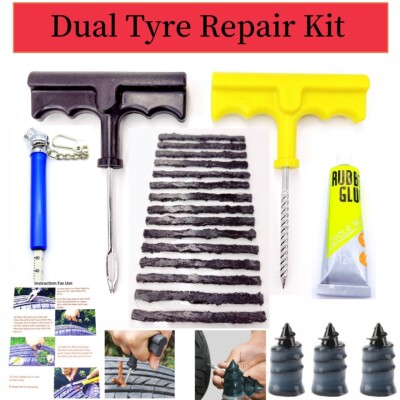 Dual Tyre Repair Kit Car Van Tubeless Tire Emergency Puncher Strips ...