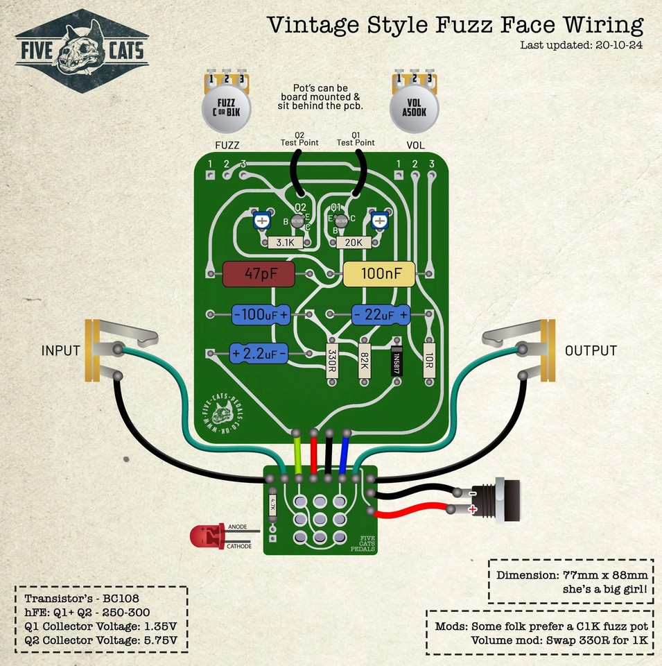 Vintage Style Fuzz Face - Guitar Pedal DIY - Five Cats Pedals | eBay