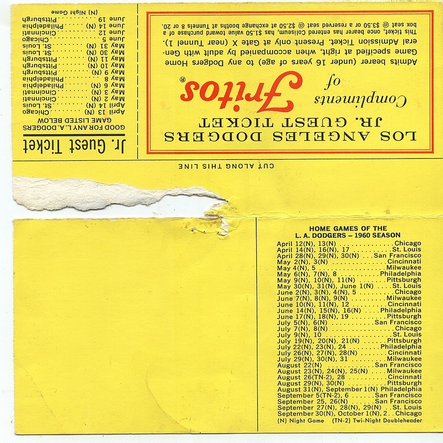 1961 FRITOS TICKET FOLDER CHARLEY NEAL LOS ANGELES DODGERS | eBay