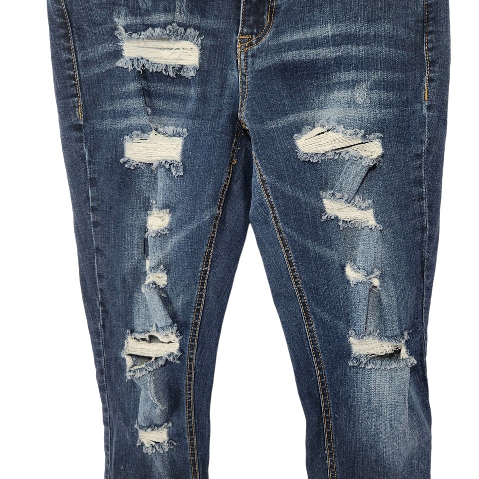 Maurices Skinny Jeans Size 1/2 Distressed Destroyed Blue Denim Stretch ...