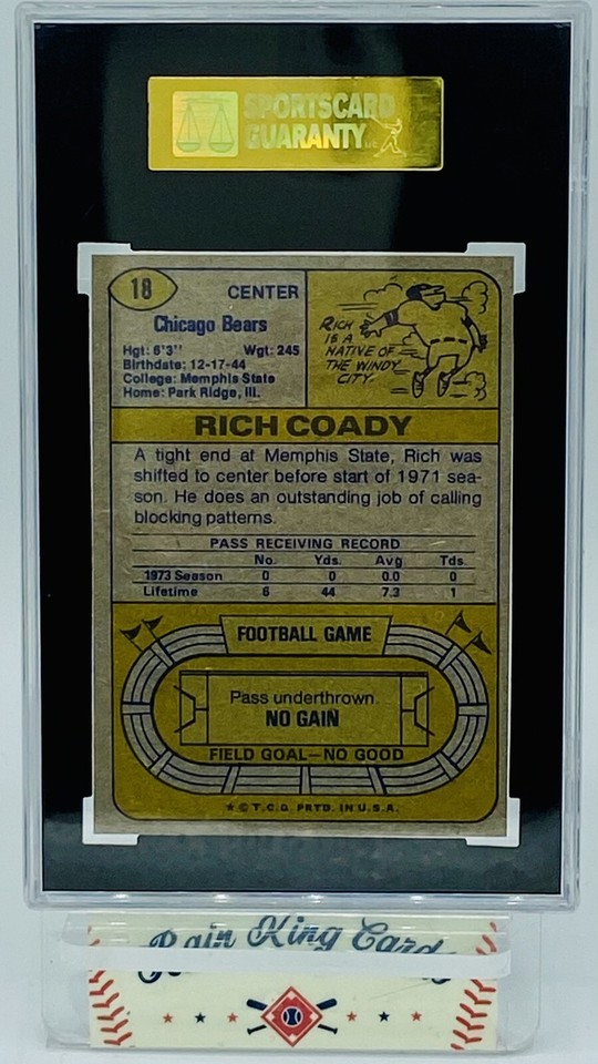 1974 Topps Football RICH COADY #18 SGC 8.5 (92) Chicago Bears | eBay