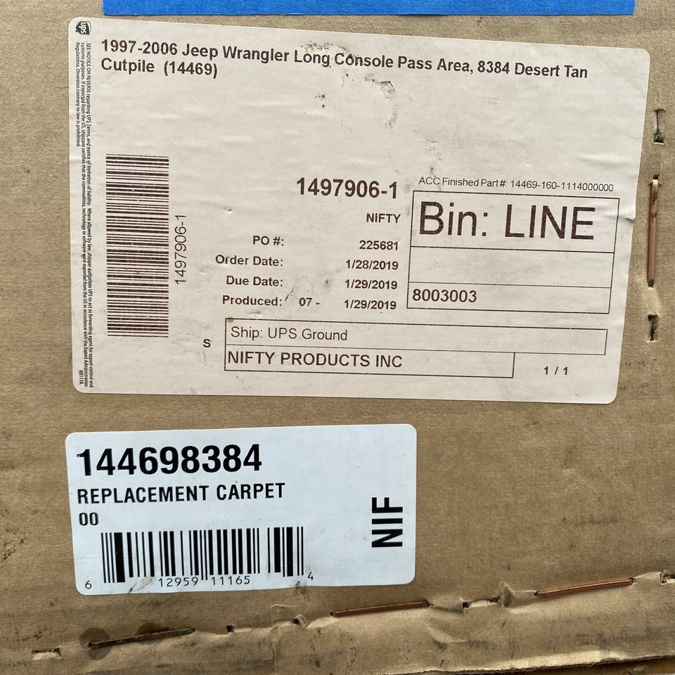 LUND 144698384 Pro-Line Carpet Beige RH Area F/R, 97-06 Wrangler St#1P8 ...