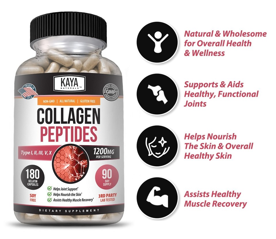 COLLAGEN PEPTIDES Types I, II, III, V, X 180ct Pills Anti-Aging Skin ...