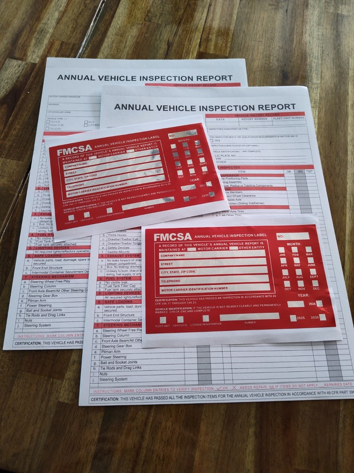 Dot Inspection Forms & Stickers Annual Vehicle Inspection Report Form ...