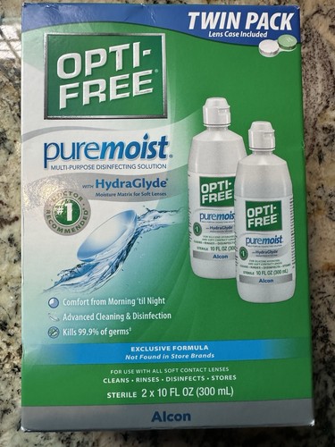 Opti-Free Pure Moist Contact Lens Solution Twin Pack, 2 x 10 oz Exp 5/ ...
