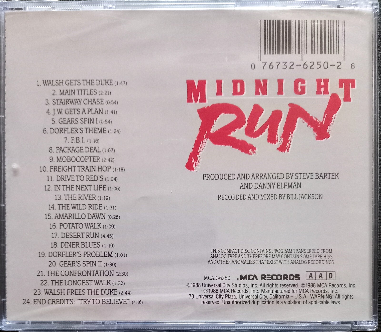Midnight Run OST Danny Elfman MCA Soundtracks CD for sale online | eBay