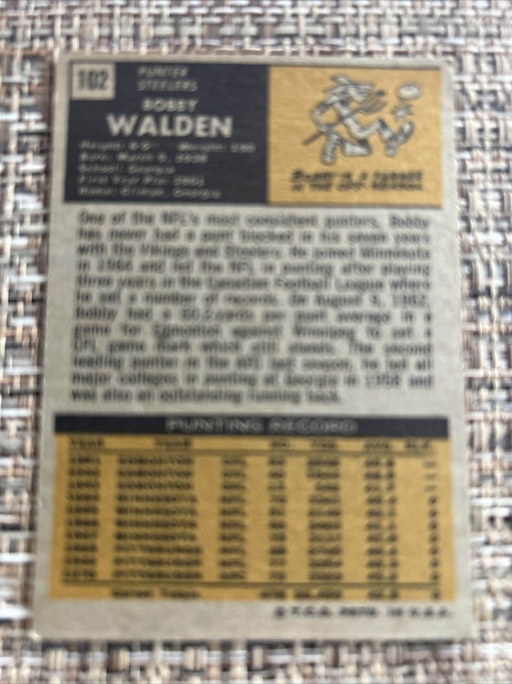 1971 Topps Football Card #102 Bobby Walden Pittsburgh Steelers Ex Free ...