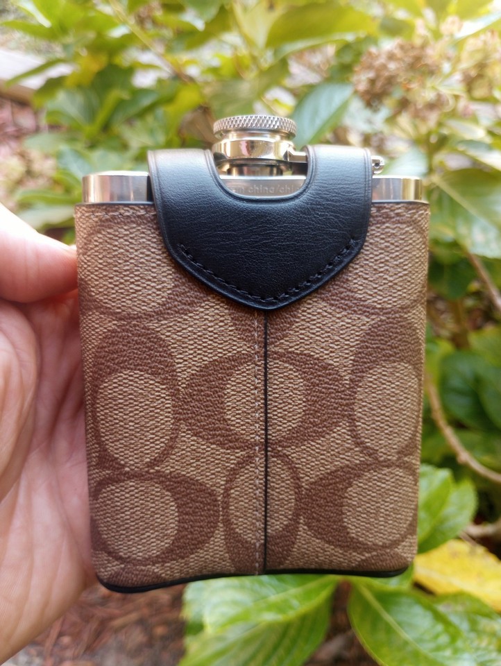 Coach Flask in Signature Canvas/Calf Leather Color Khaki NEW NEVER USED ...