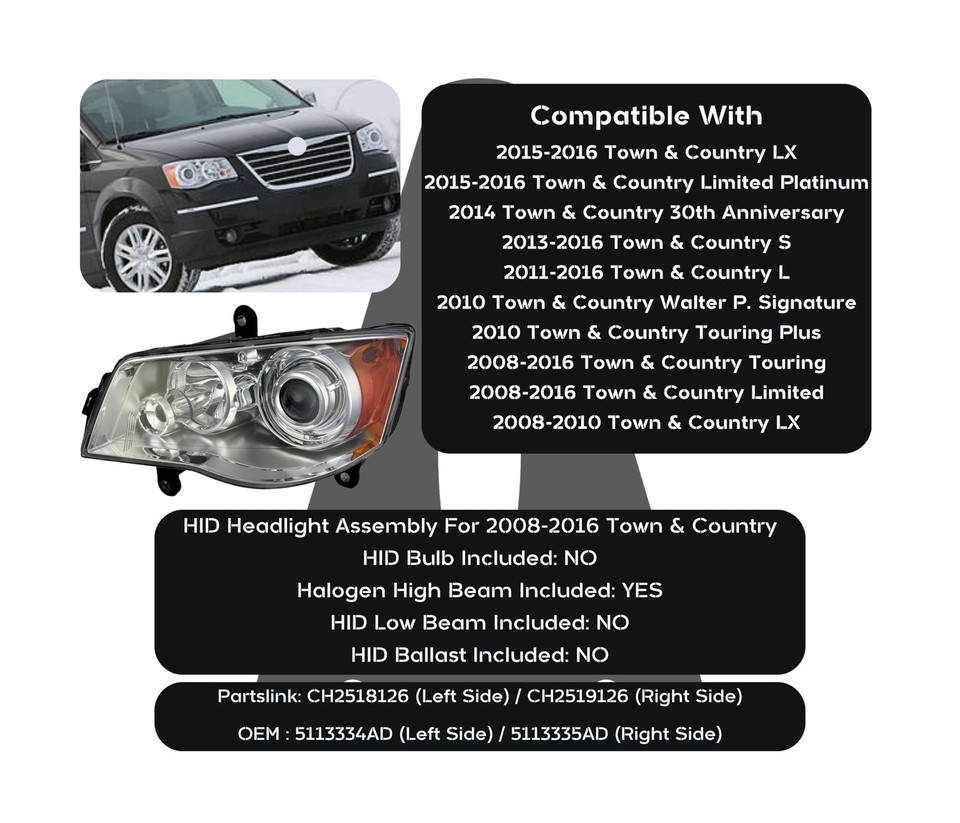 Headlight Assembly Replacement For Chrysler Town & Country 2008-2016 ...