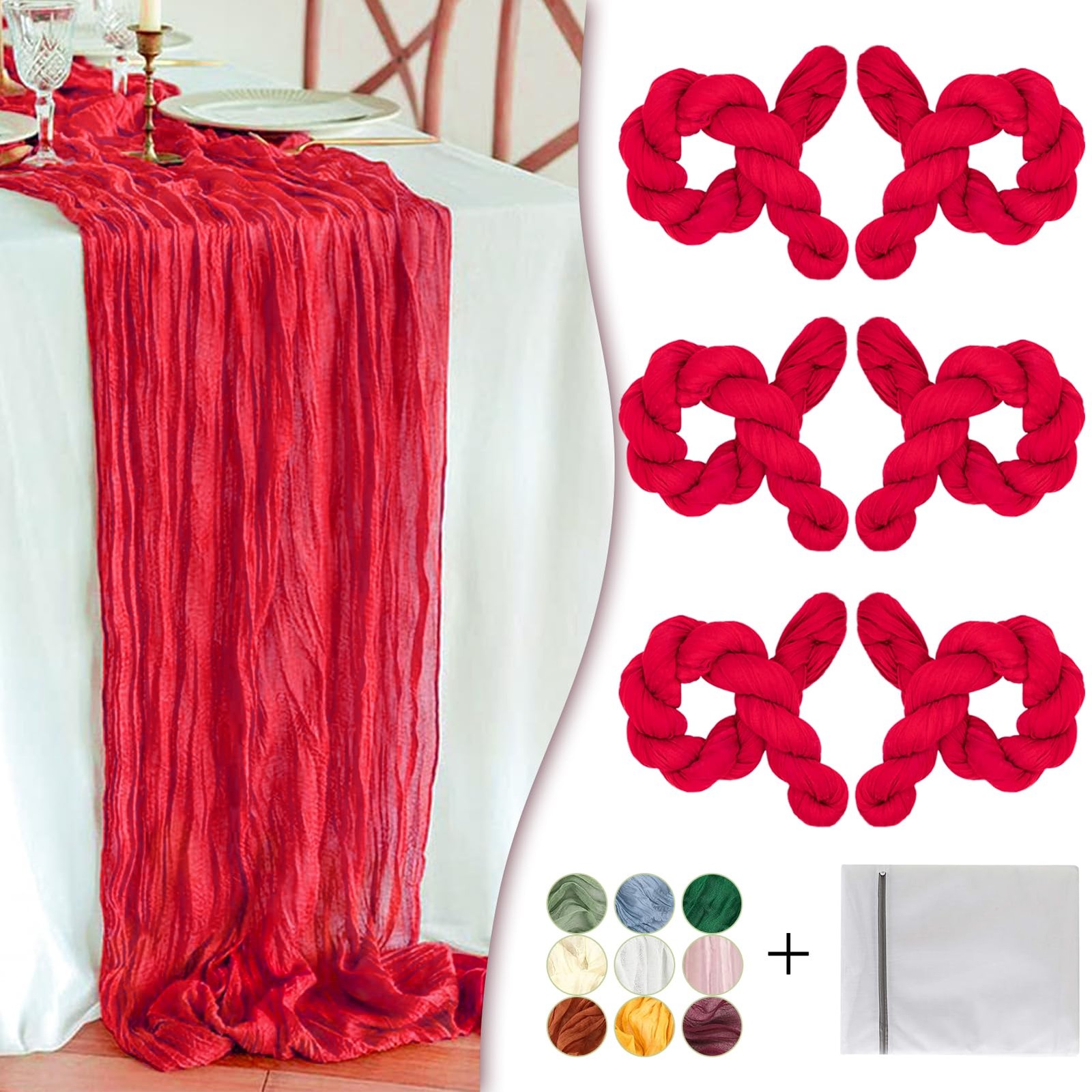Red Cheesecloth Table Runner 6 Pack 35" Boho Gauze Runner 120 inches ...