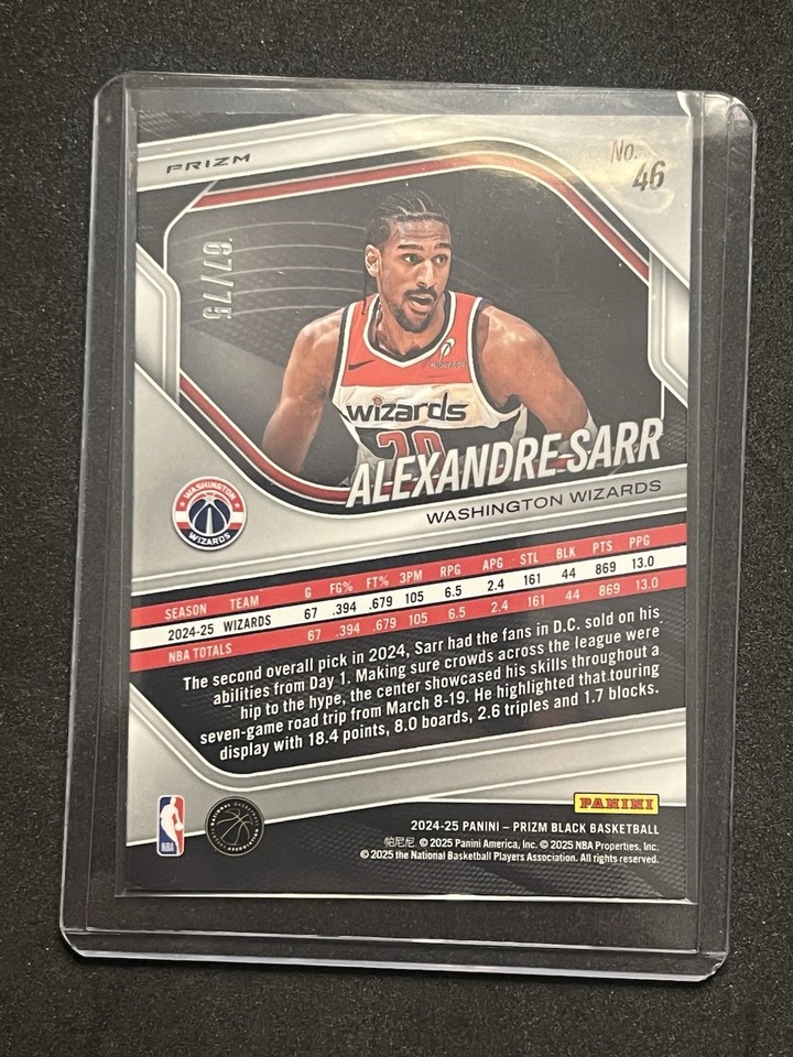 2024-25 Panini Prizm Black Basketball Red Power Alexander Sarr /75 | eBay