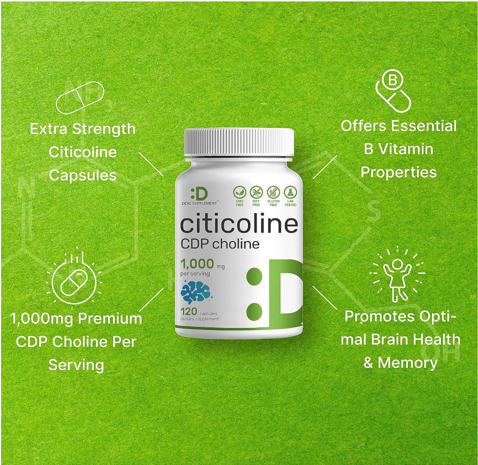 Citicoline CDP Choline 1000mg 120 Caps supports Brain Cognitive ...