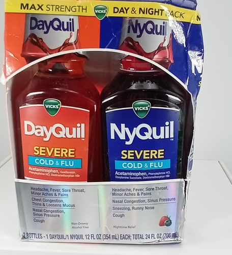 Vicks Dayquil Nyquil Severe Cold Flu Liquid Combo 2 Count Fast Relief ...