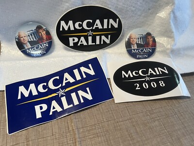 McCain and Palin Campaign Stickers And Buttons Pins 2008 Lot Of 5 | eBay