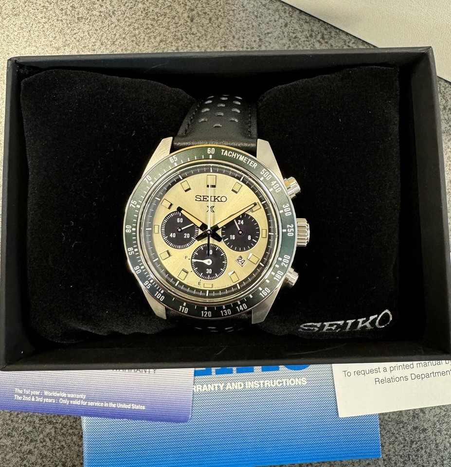 Seiko Prospex Speedtimer Solar Leather Band Cream Dial Watch SSC943 NWT ...