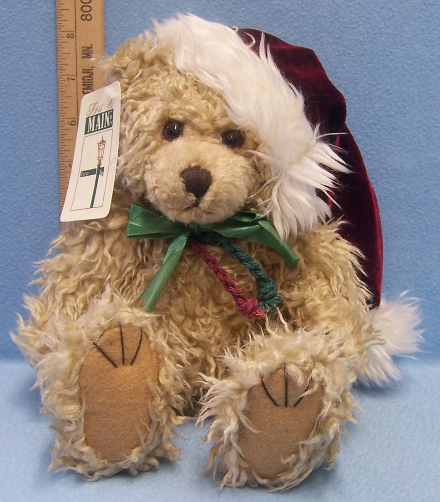 Teddy Bear Plush Stuffed Animal Tan Scraggly Scruffy Fur Santa Hat ...