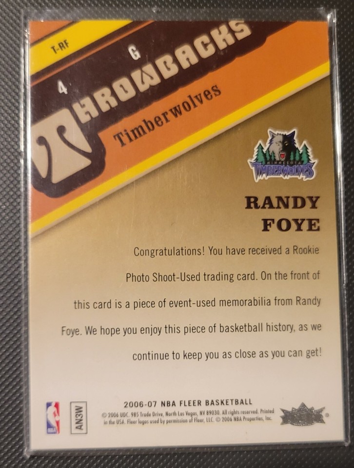 Randy Foye 2006-07 FLEER "Throwbacks" Jersey Card #T-RF | eBay