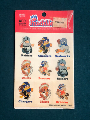 1984 NFL HUDDLES MASCOT STICKERS AFC RAIDERS BRONCOS CHARGERS CHIEFS ...
