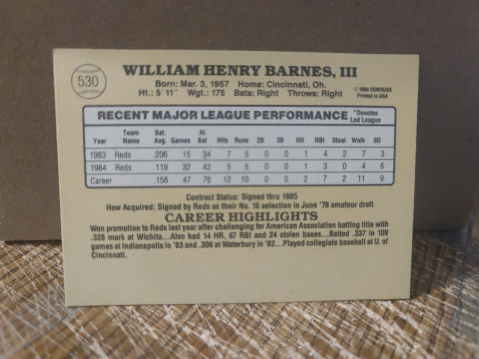 Skeeter Barnes Autograph 1985 Donruss Signed Baseball Card #530 ...