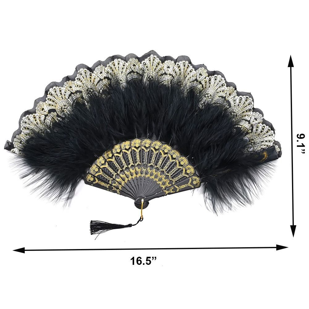 Vintage Style Folding Fan Gold Edge Handheld Fan Feather Hand Fan Gifts ...