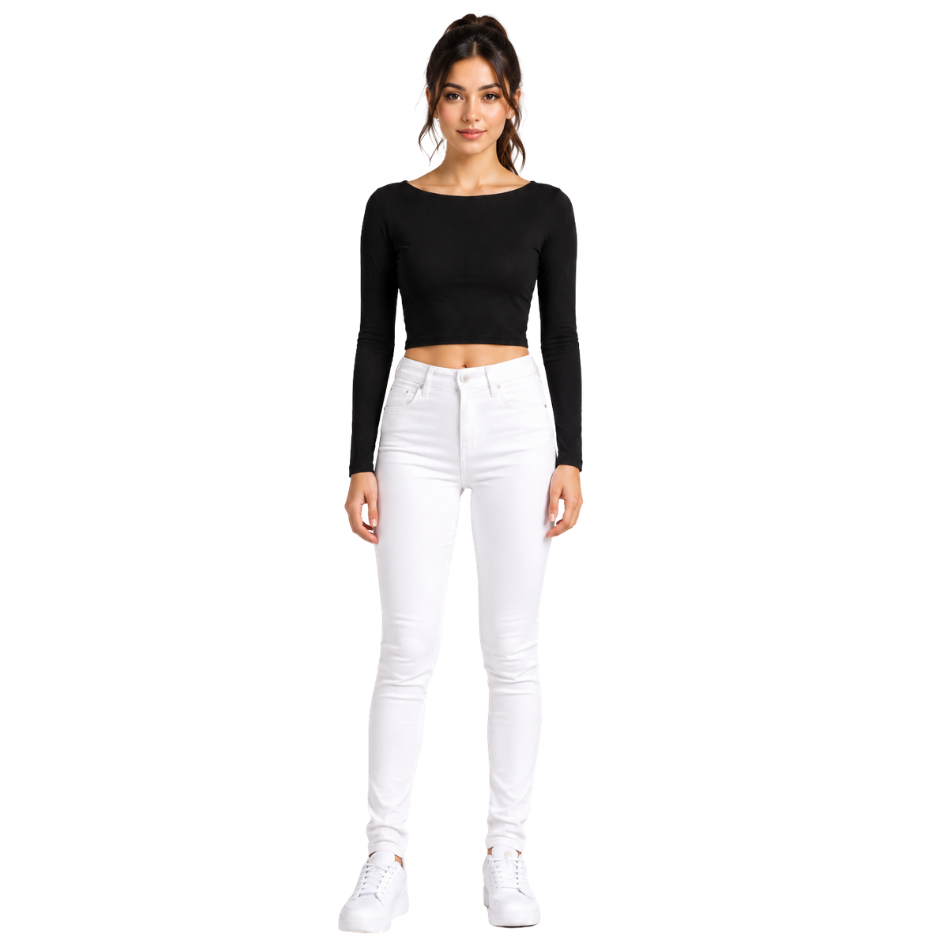 Ladies Round Neck Long Sleeve Crop Top T Shirt Tops Womens Top 8-14 ...