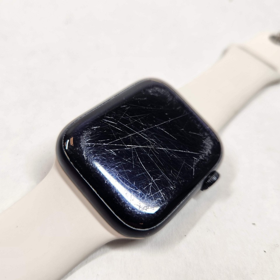 GPS Only Apple Watch Series 7 45MM Black Aluminum White Sport Band ...
