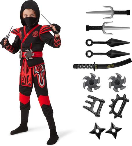 Red Ninja Costume for Kids, Boys Halloween Dress up Party, Ninja Role ...