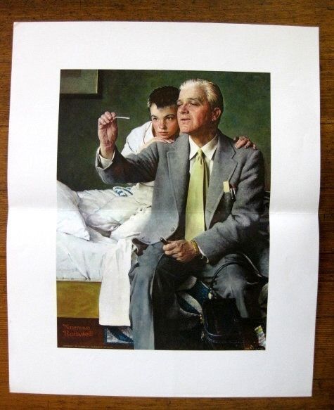 Nice 1950s Norman Rockwell Print Doctor Looking at Thermometer Upjohn ...