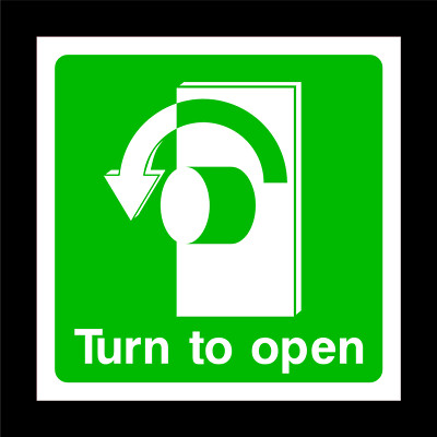 Turn to open sign or self adhesive vinyl sticker EMER49 20cm x 20cm ...