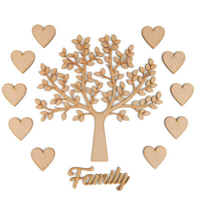 Wooden MDF Family Tree Kit Set with hearts Craft Blank Shapes Wedding ...