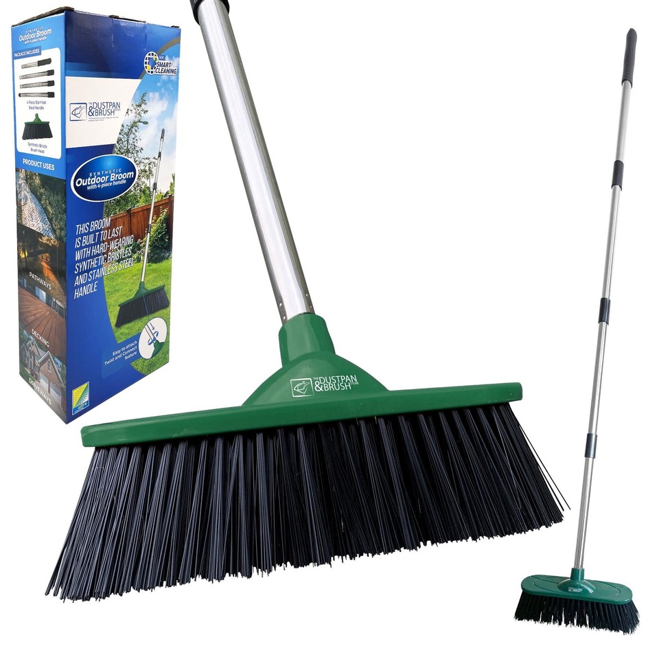 Outdoor Broom with Handle Heavy Duty Garden Brush Yard Stiff Sweeping ...