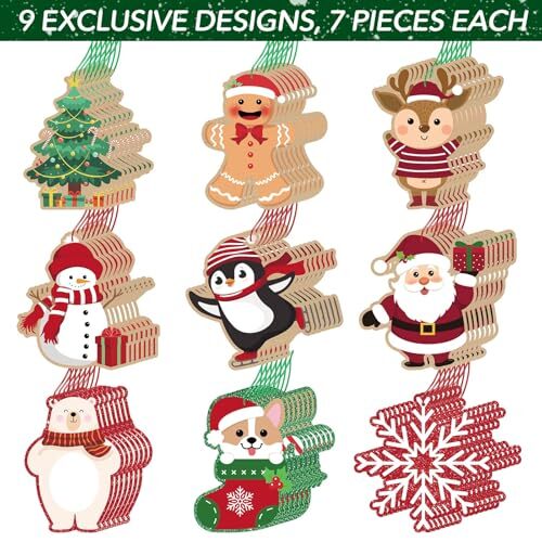 Christmas Gift Tags, 63Pcs Christmas Hanging Labels with String, Cute A ...