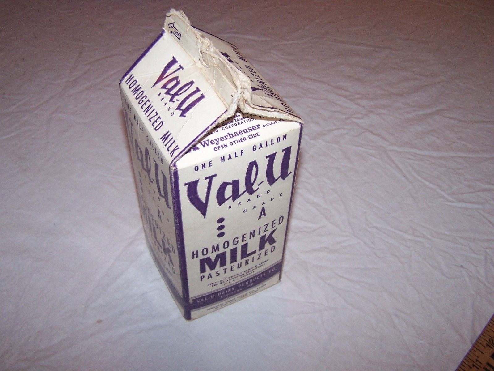 Vintage VAL-U DAIRY Milk Carton ANDERSON INDIANA East Side Jersey Dairy ...