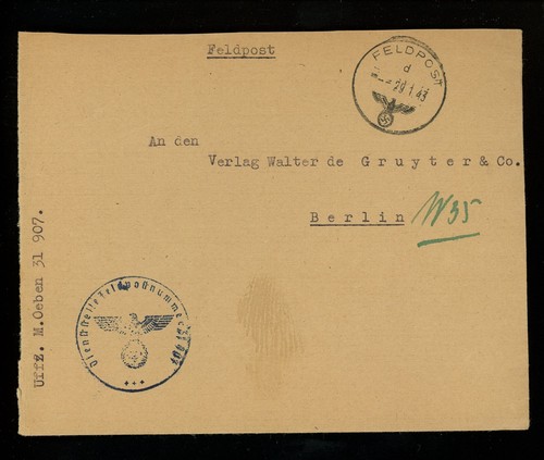 Postal History Germany Military Free Frank WWII Field Post 1943 Russia ...